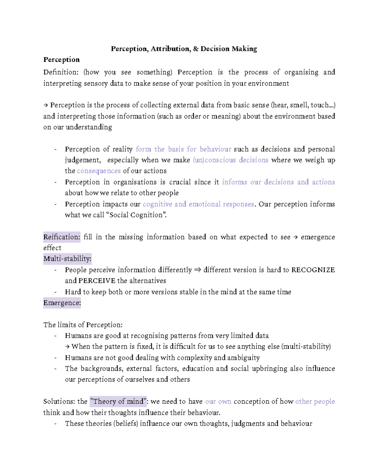 OB Revision notes - Perception, Attribution, & Decision Making ...