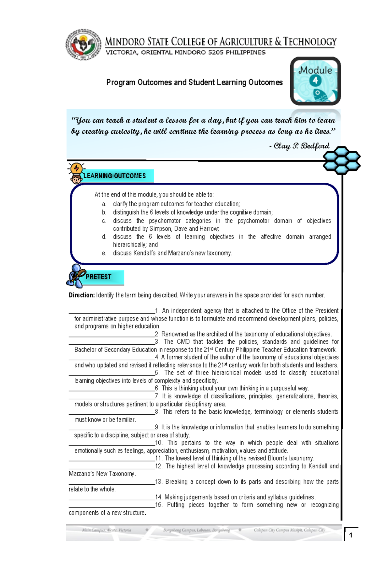 Module 4 - MOdyul 7 in Professional Education - Program Outcomes and ...