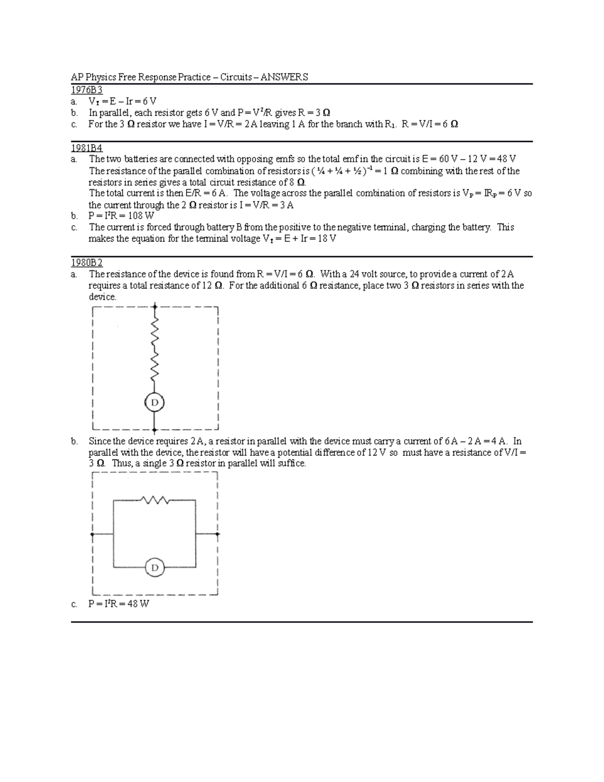 11d-Circuits FR practice problems- Answers - AP Physics Free Response ...