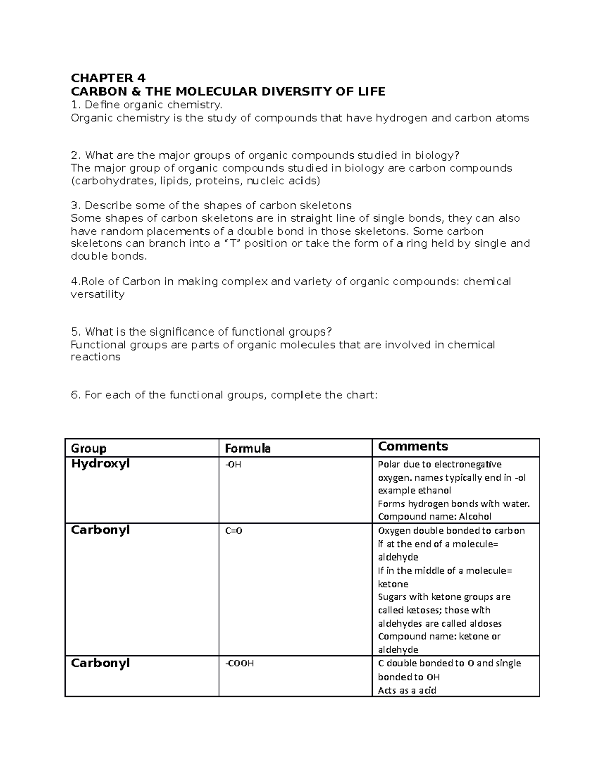 Chapter 4 Carbon participation work sheet - CHAPTER 4 CARBON & THE ...