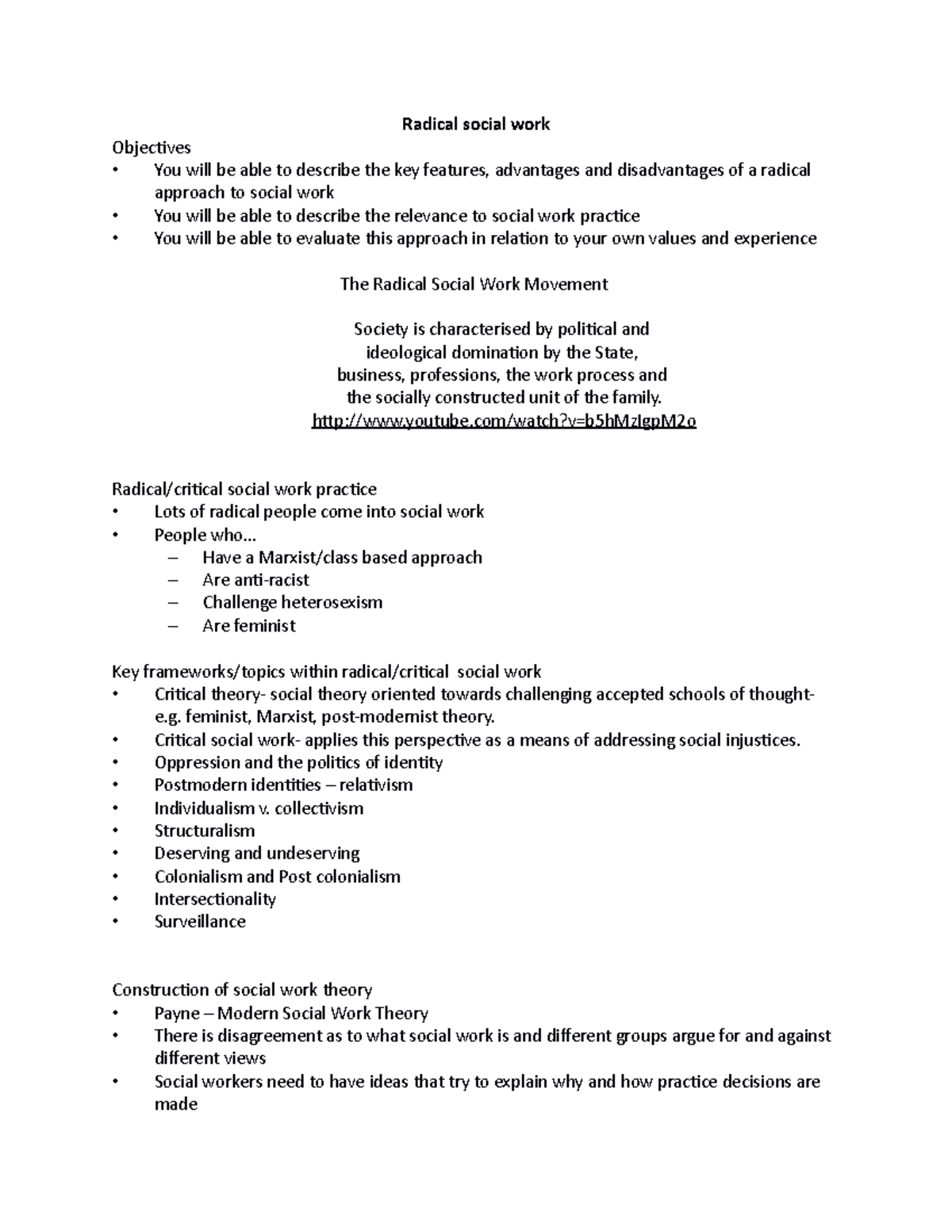 Notes for Lectures 4-7 in Methods of Social Work Interventions Module ...
