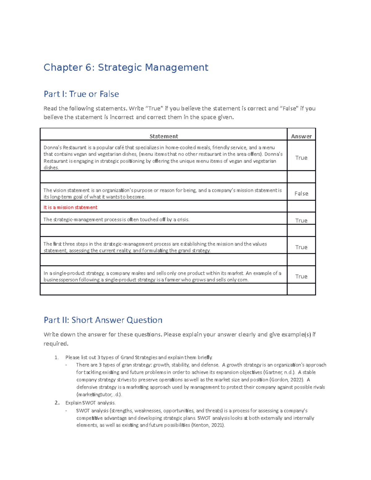 Chapter 6 - Assignment for bus 206 at STIU - Chapter 6: Strategic ...