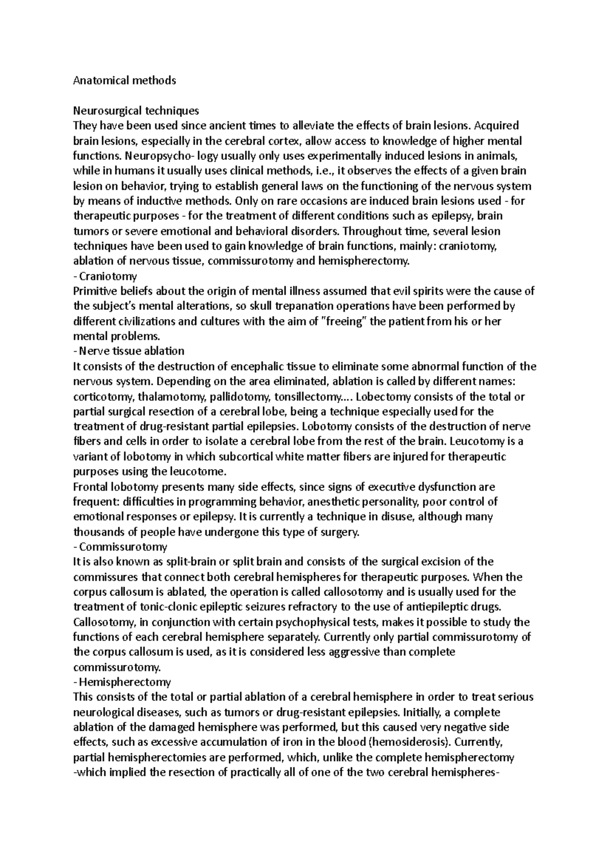 Anatomical methods - Neuropsychology - Anatomical methods Neurosurgical ...