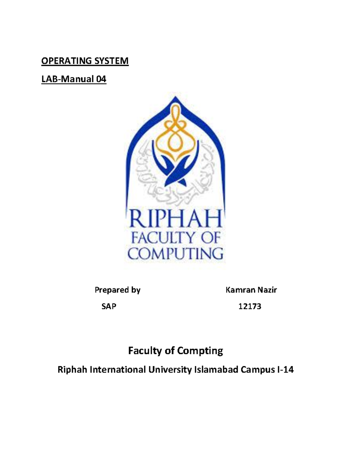 Lab4 12173 CS5-1 - kamran - Operating System - OPERATING SYSTEM LAB ...
