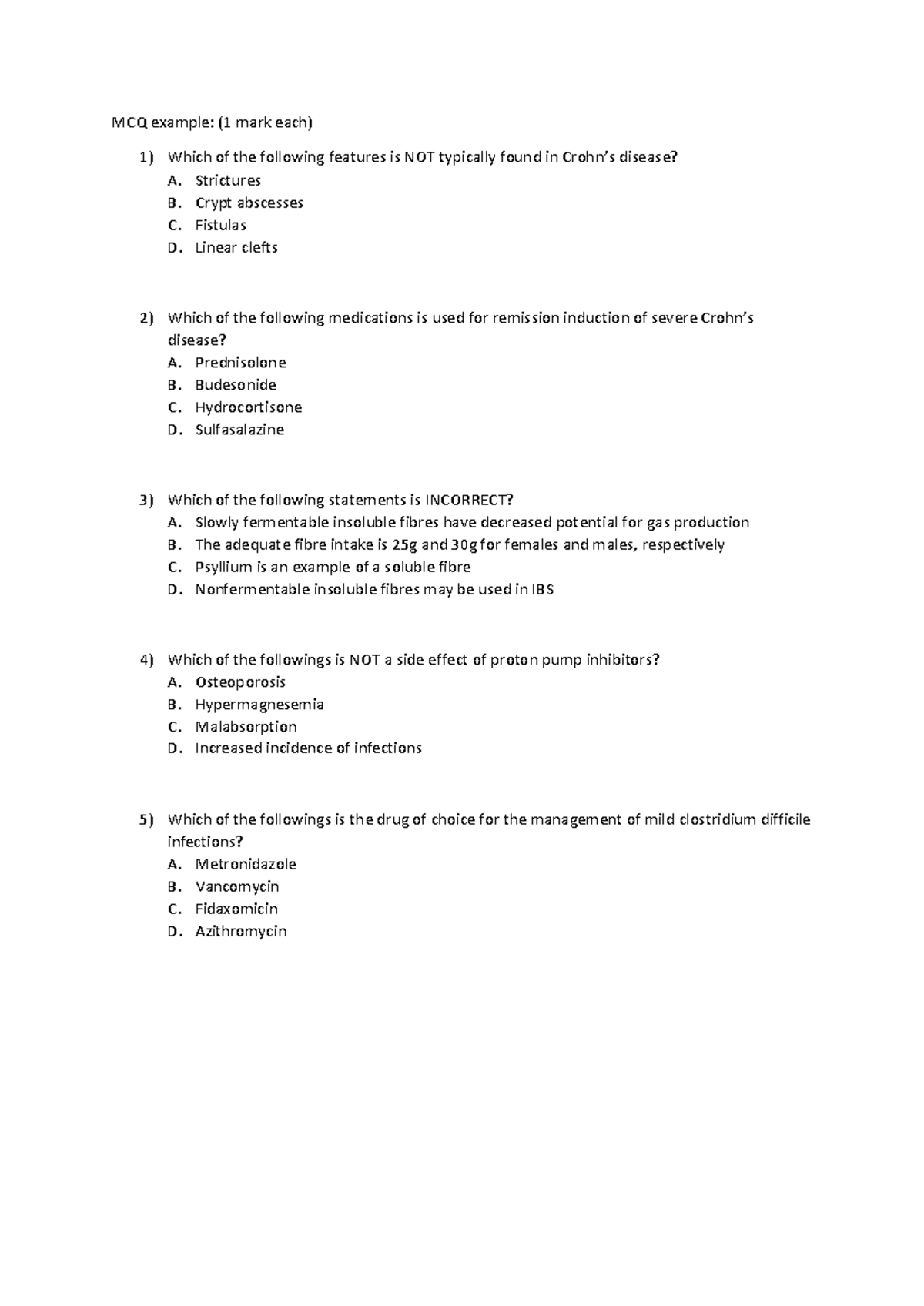 Mid-sem exam example questions - MCQ example: (1 mark each) Which of ...