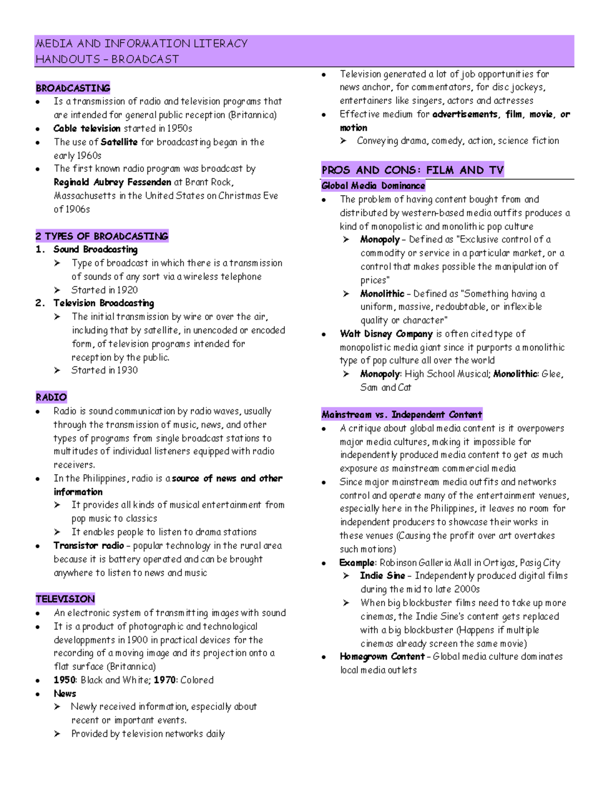 Broadcasting-Handouts - MEDIA AND INFORMATION LITERACY HANDOUTS ...