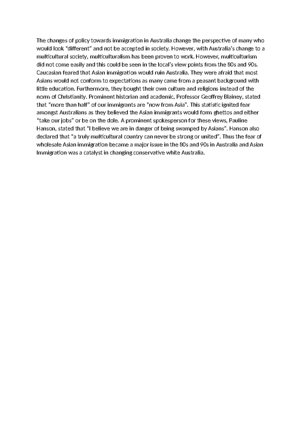 History SEER Paragraph - The changes of policy towards immigration in ...
