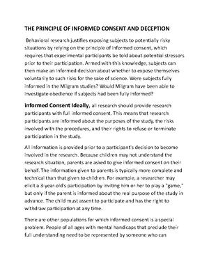 THE Principle OF Informed Consent AND Deception - THE PRINCIPLE OF ...