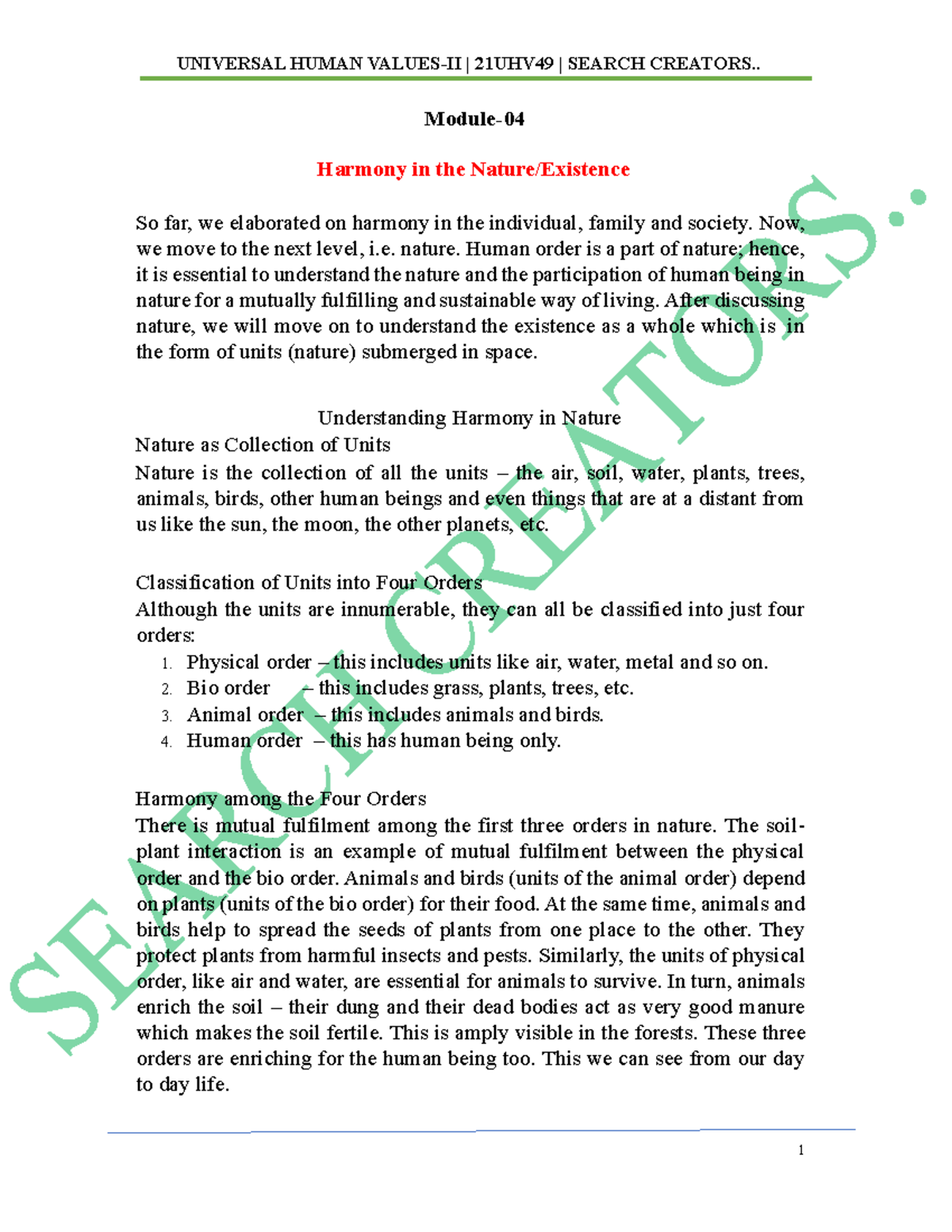 Module-04 - Module- 04 Harmony in the Nature/Existence So far, we ...