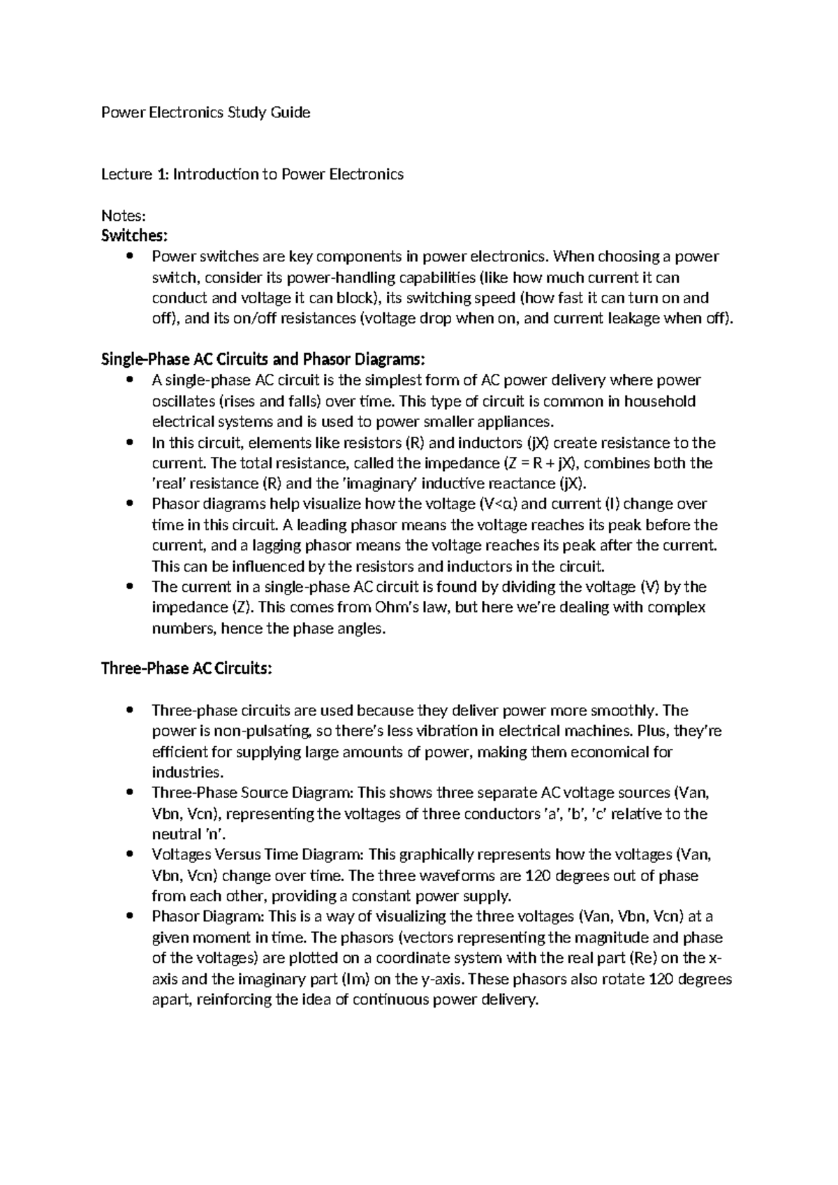 Power Electronics Study Guide - Power Electronics Study Guide Lecture 1: Introduction to Power ...