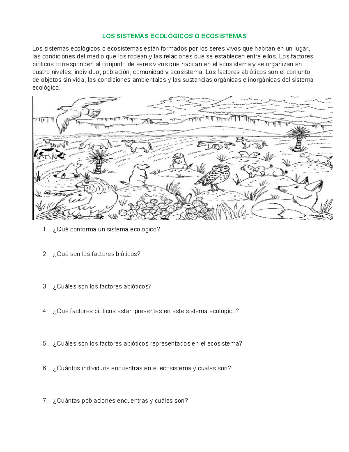 Actividad Ecosistema - LOS SISTEMAS ECOLÓGICOS O ECOSISTEMAS Los sistemas ecológicos o ...