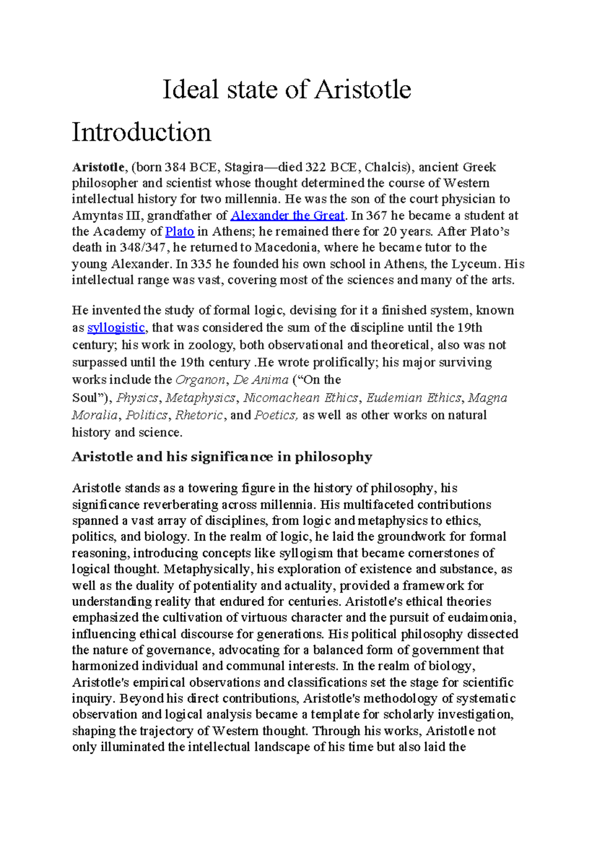 Ideal state of Aristotle - Ideal state of Aristotle Introduction ...