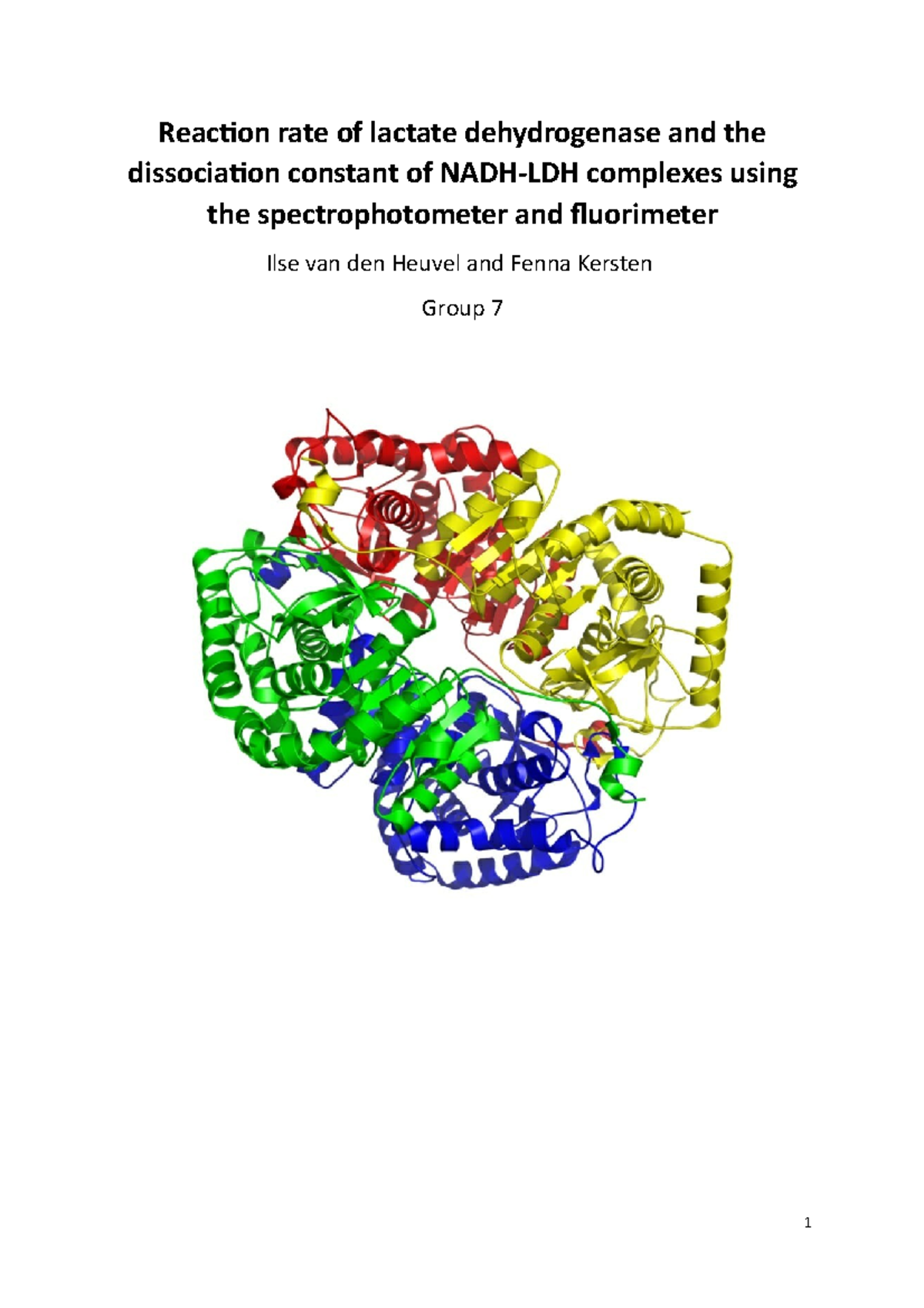 Verslag LDH - Reaction rate of lactate dehydrogenase and the ...