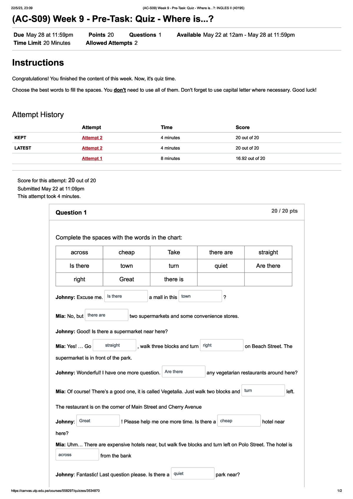 (AC-S09) Week 9 - Pre-Task Quiz - Where is... Ingles II (40195) - - Studocu
