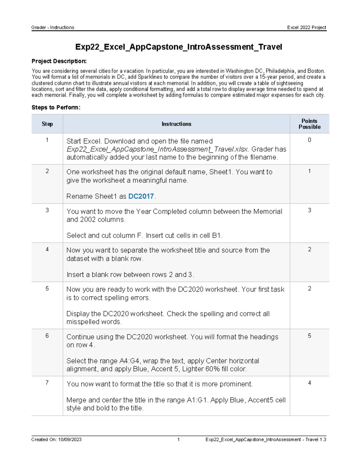 Exp22 Excel App Capstone Intro Assessment Travel Instructions - - Studocu