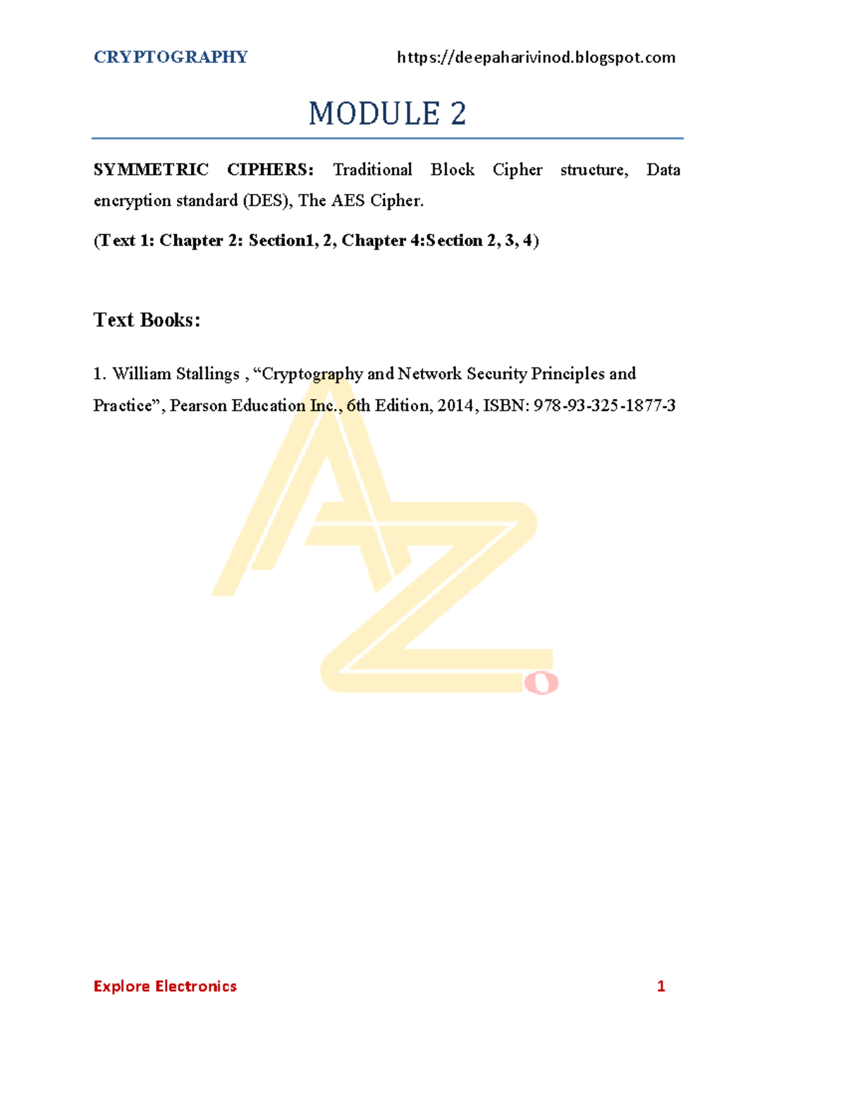 Mod 2 - best notes to score high. - MODULE 2 SYMMETRIC CIPHERS ...
