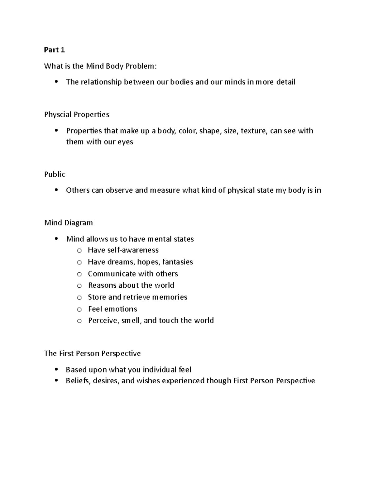 Mind Body problem Study Guide Quiz - PHIL 1001 - Studocu