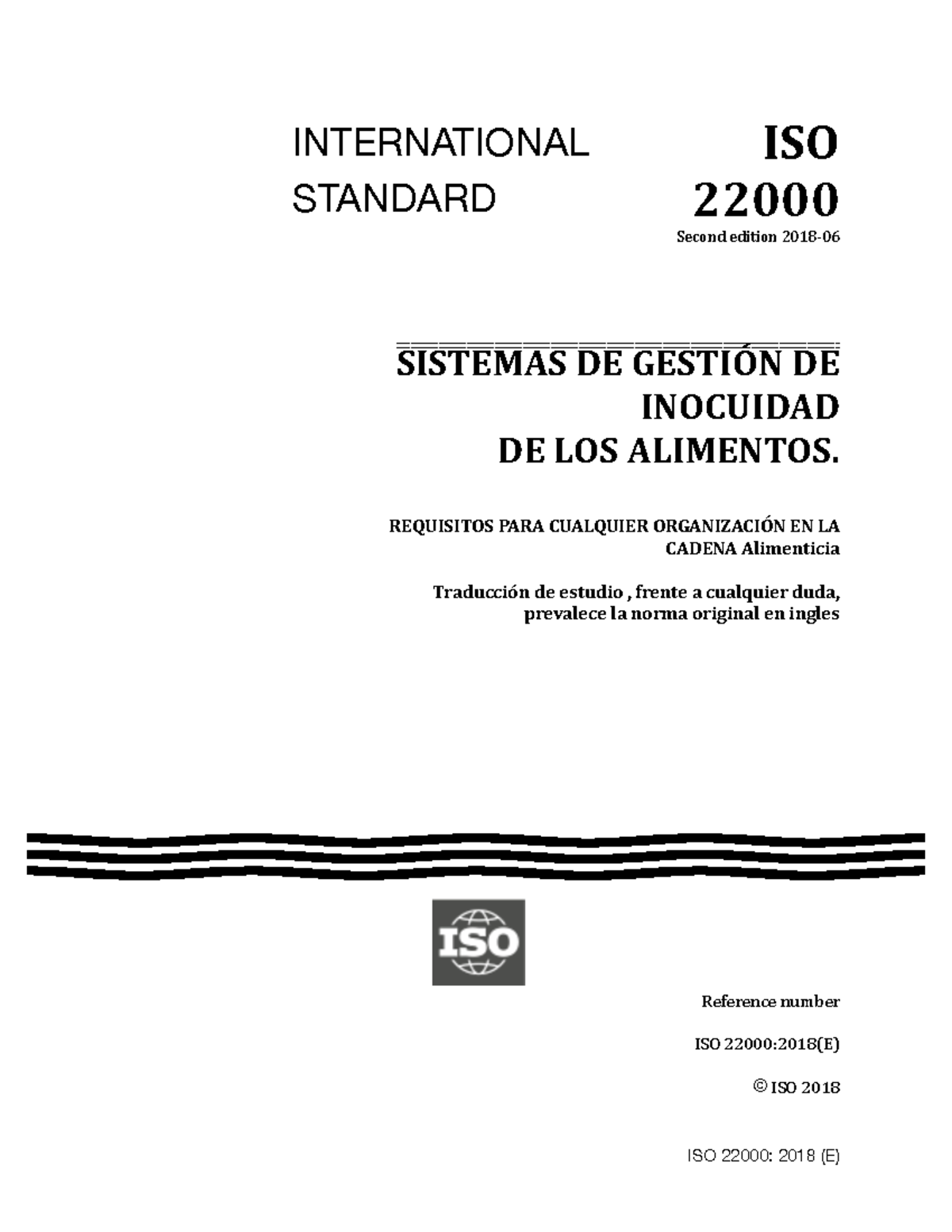 Norma ISO 22000-2018 - ISO 22000 Second edition 2018- SISTEMAS DE GESTIÓN DE INOCUIDAD DE LOS ...