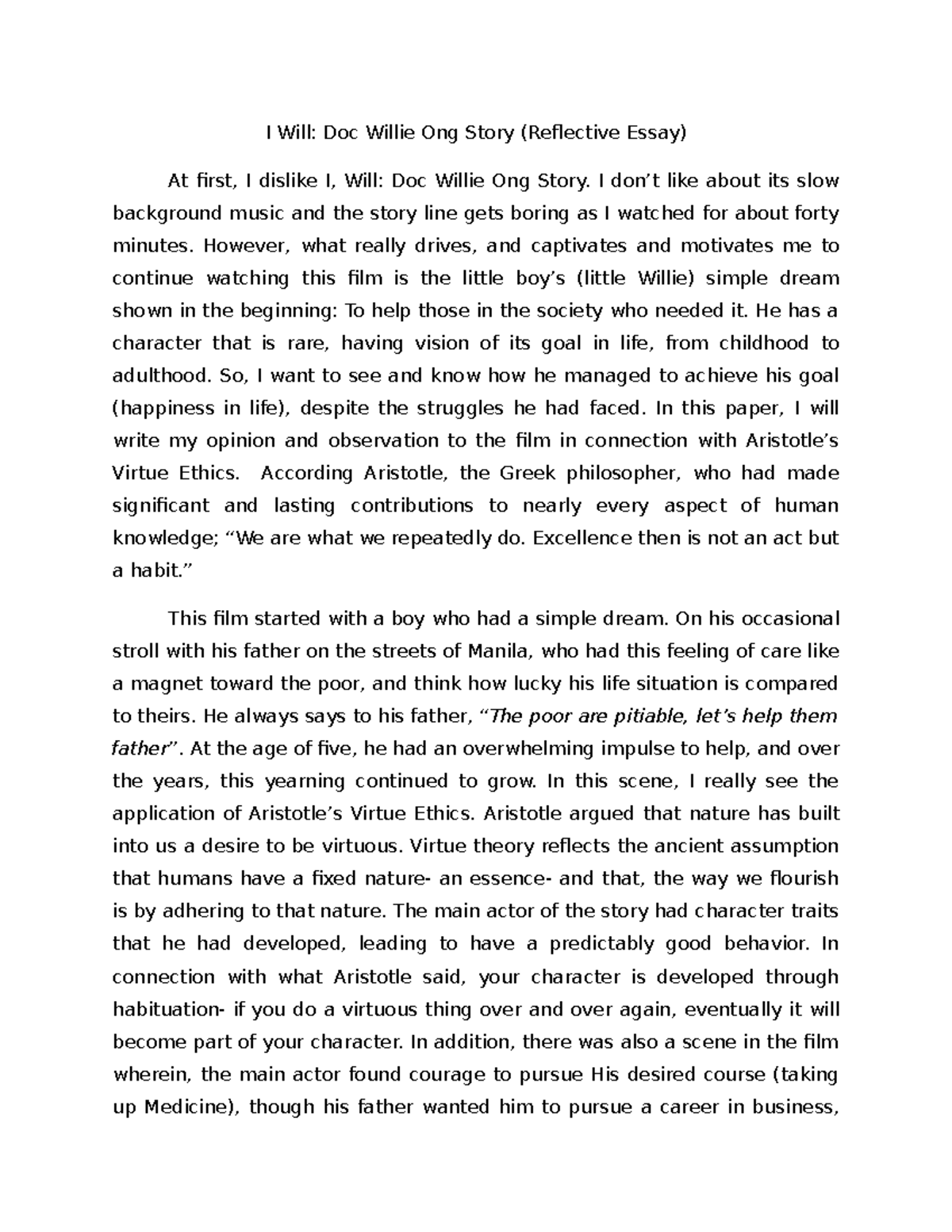 Reflective Essay(Film) I Will Doc Willie Ong Story - I Will: Doc Willie ...