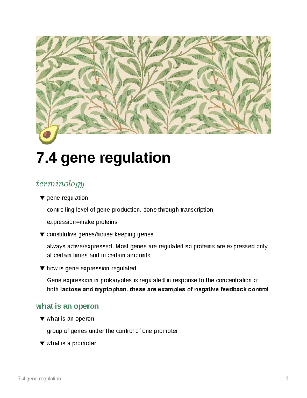 chapter 7.4 gene regulation - 7 gene regulation gene regulation ...