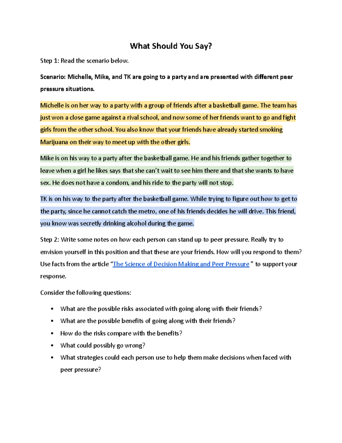 What Should You Say Article and WKST 2 - What Should You Say? Step 1 ...