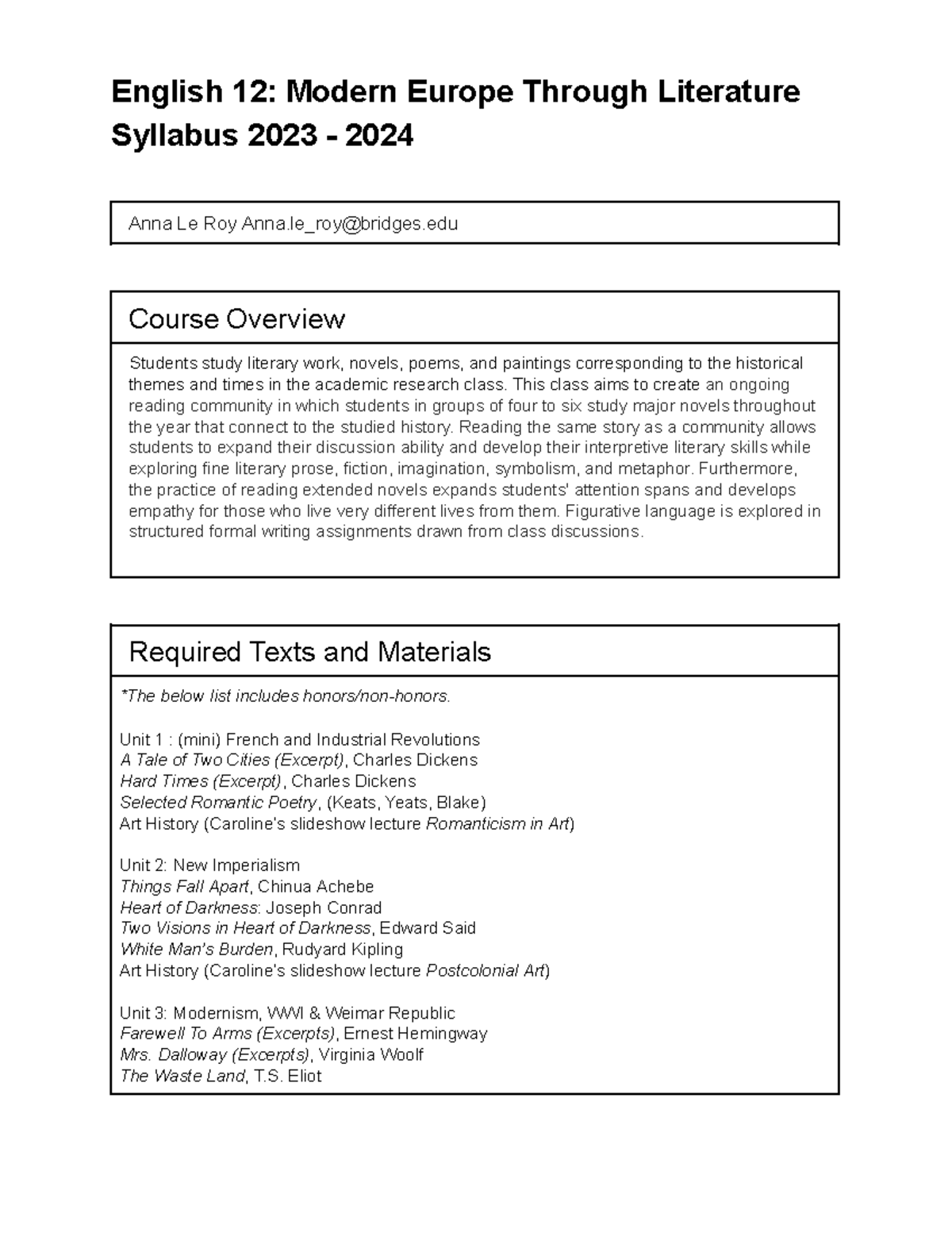 English 12 - History - English 12: Modern Europe Through Literature ...