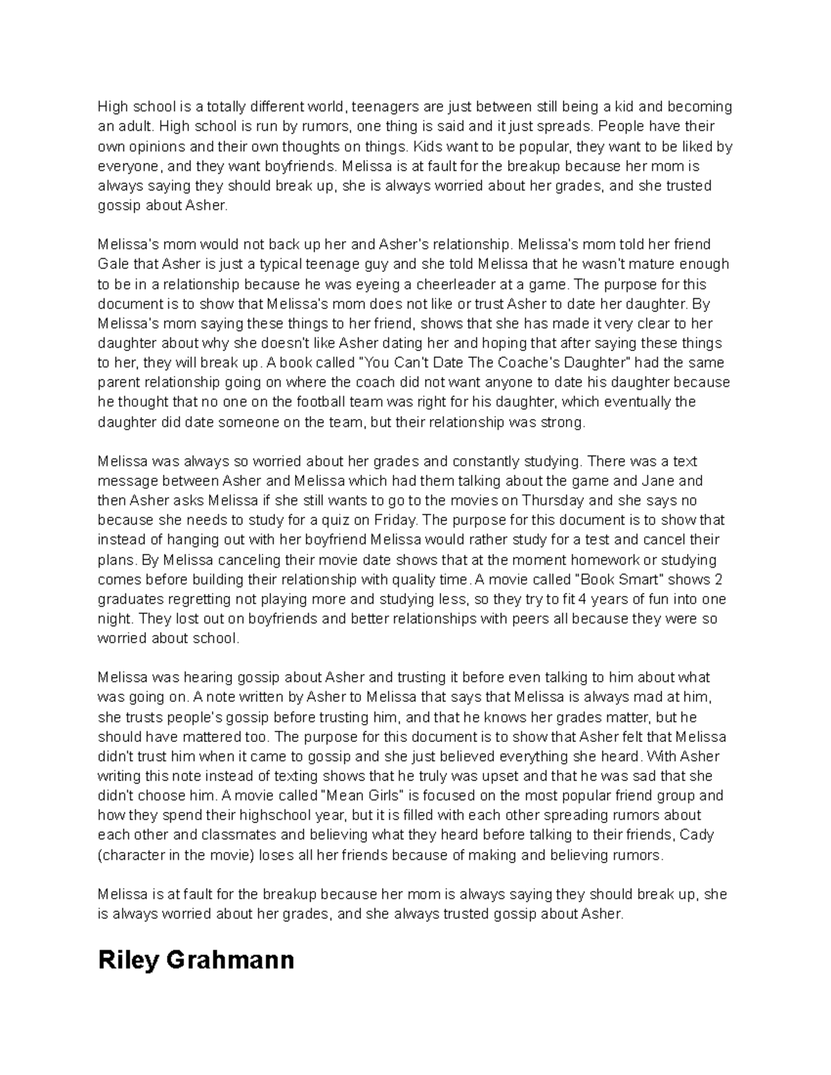 Break Up DBQ - an assignment - High school is a totally different world ...