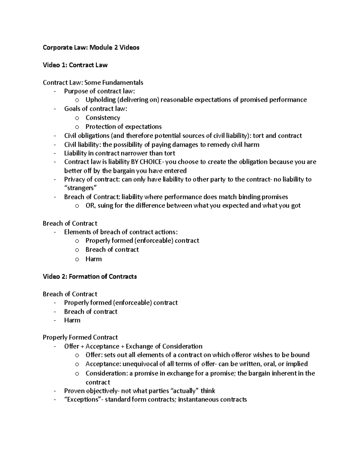 Corporate Law Module 2 Lecture Notes - Corporate Law: Module 2 Videos ...