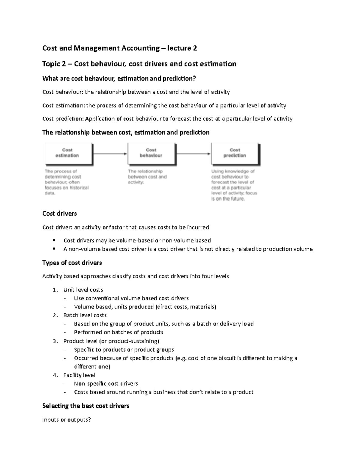 Cost Behaviour Estimation and Prediction in Cost and Management Accounting - Studocu