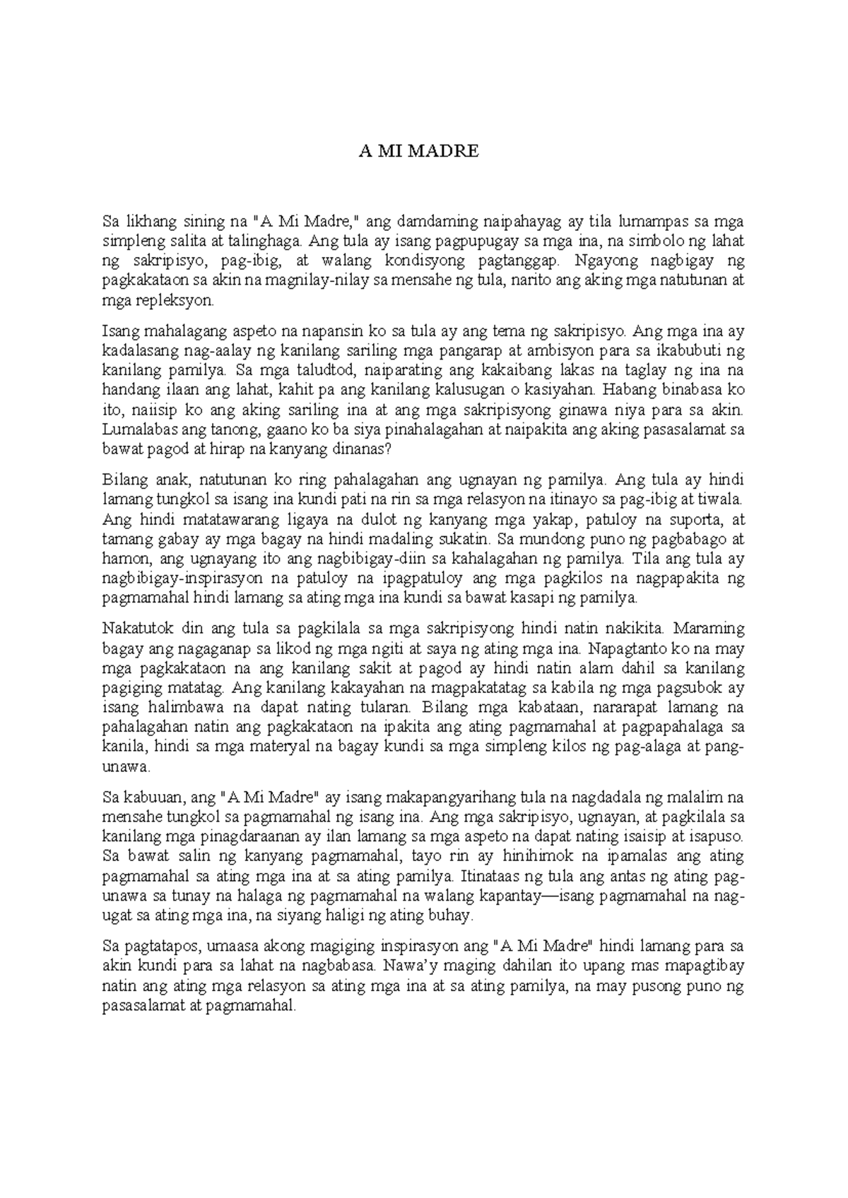 A MI Madre - ytytt - A MI MADRE Sa likhang sining na "A Mi Madre," ang ...