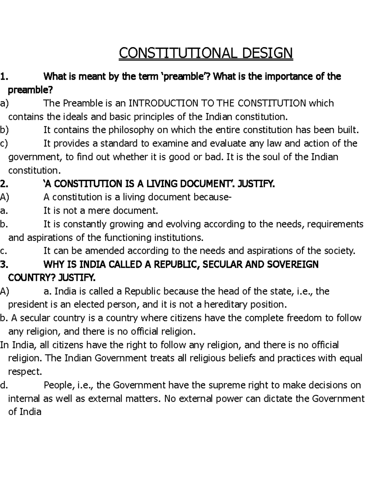 Constitutional Design notes - CONSTITUTIONAL DESIGN What is meant by ...