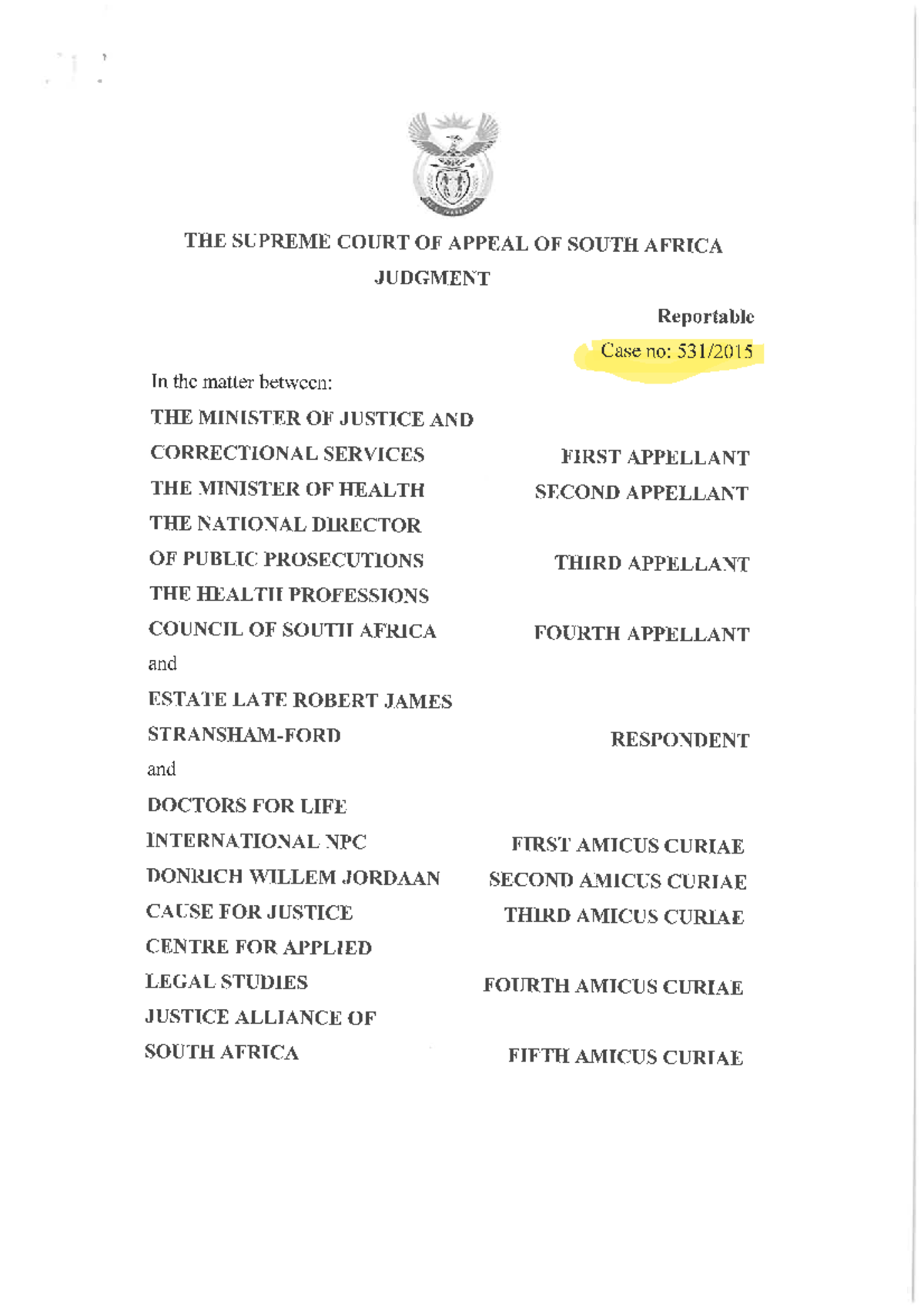 SCA - Right to Die Judgment - THE SUPREME COURT OF APPEAL OF SOUTH ...
