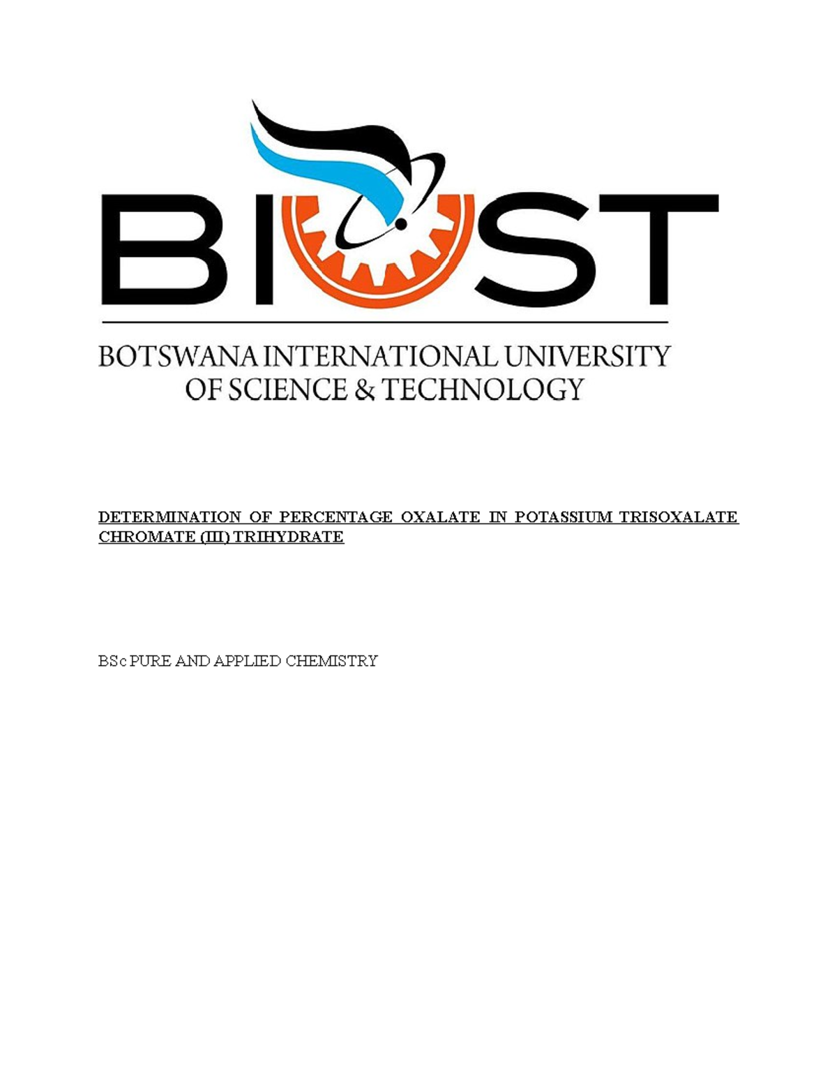 Experiment 2 CHEM 303 - DETERMINATION OF PERCENTAGE OXALATE IN ...
