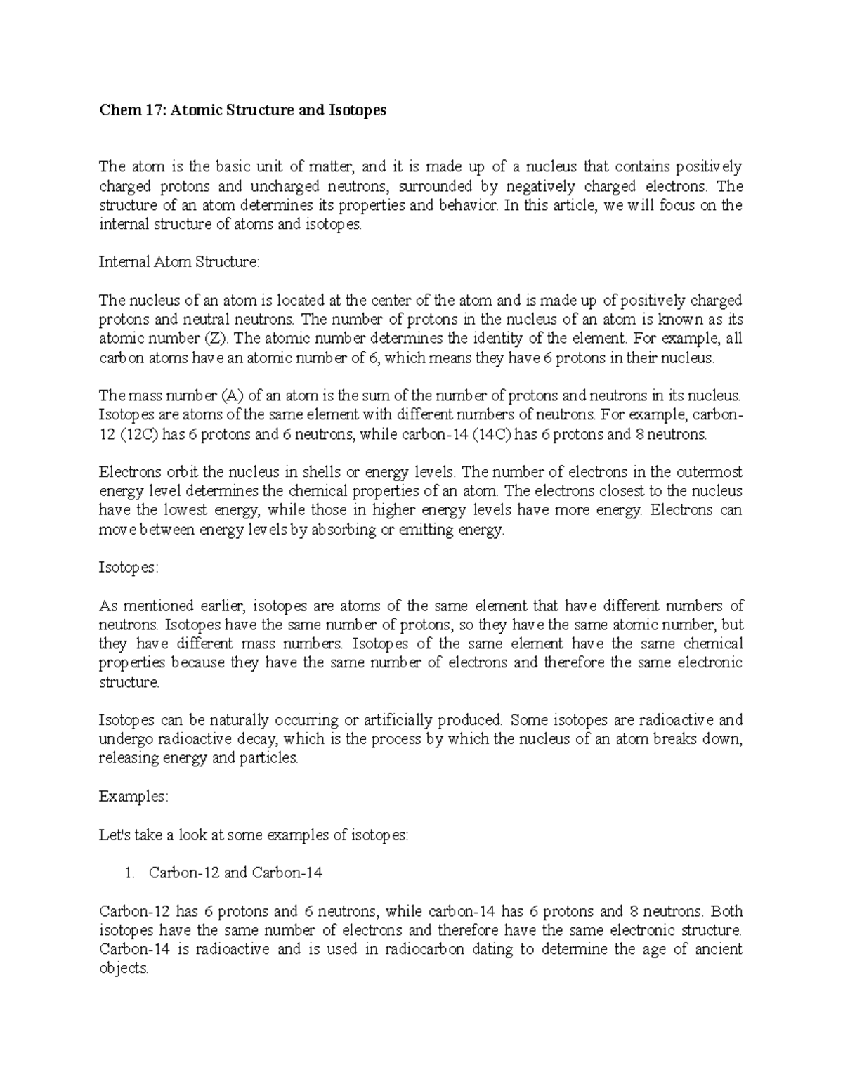Atom Structure and Isotopes - Chem 17: Atomic Structure and Isotopes ...