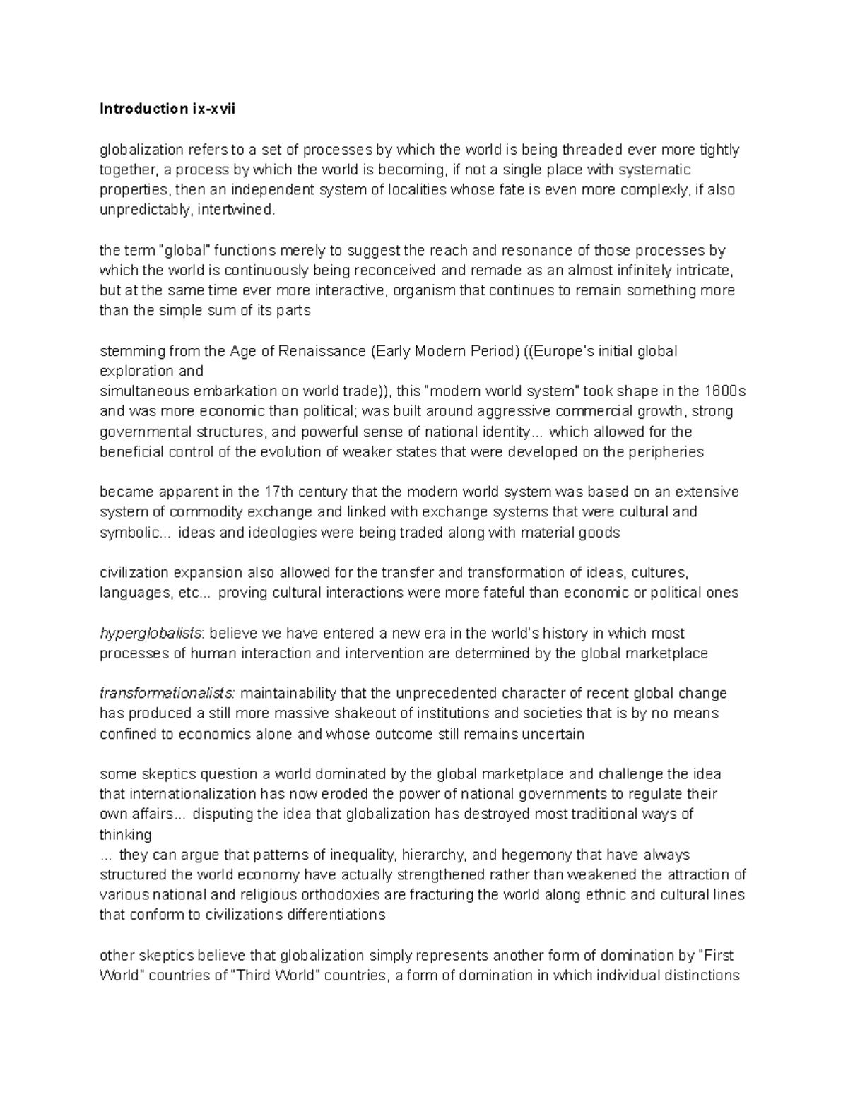 Global Notes - Introduction ix-xvii globalization refers to a set of ...
