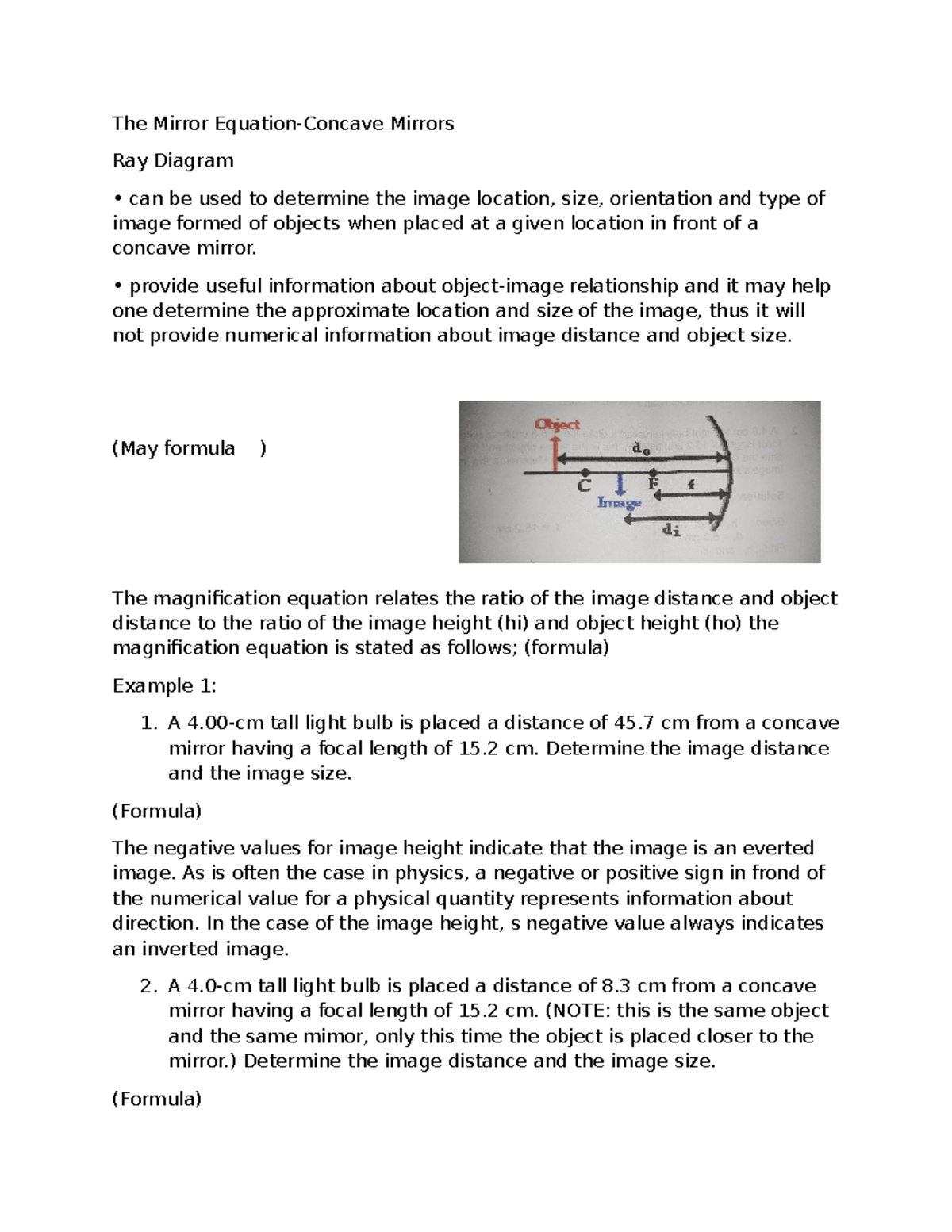 Physics summary - The Mirror Equation-Concave Mirrors Ray Diagram can ...