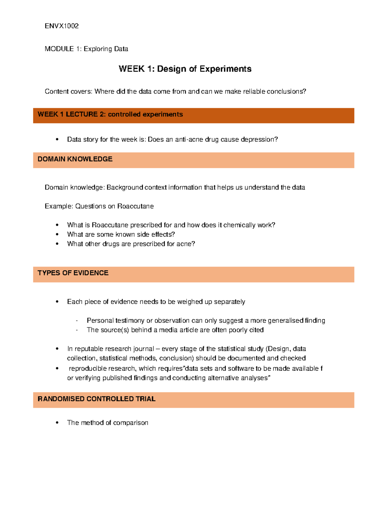ENVX notes - ENVX1002 MODULE 1: Exploring Data WEEK 1: Design of ...