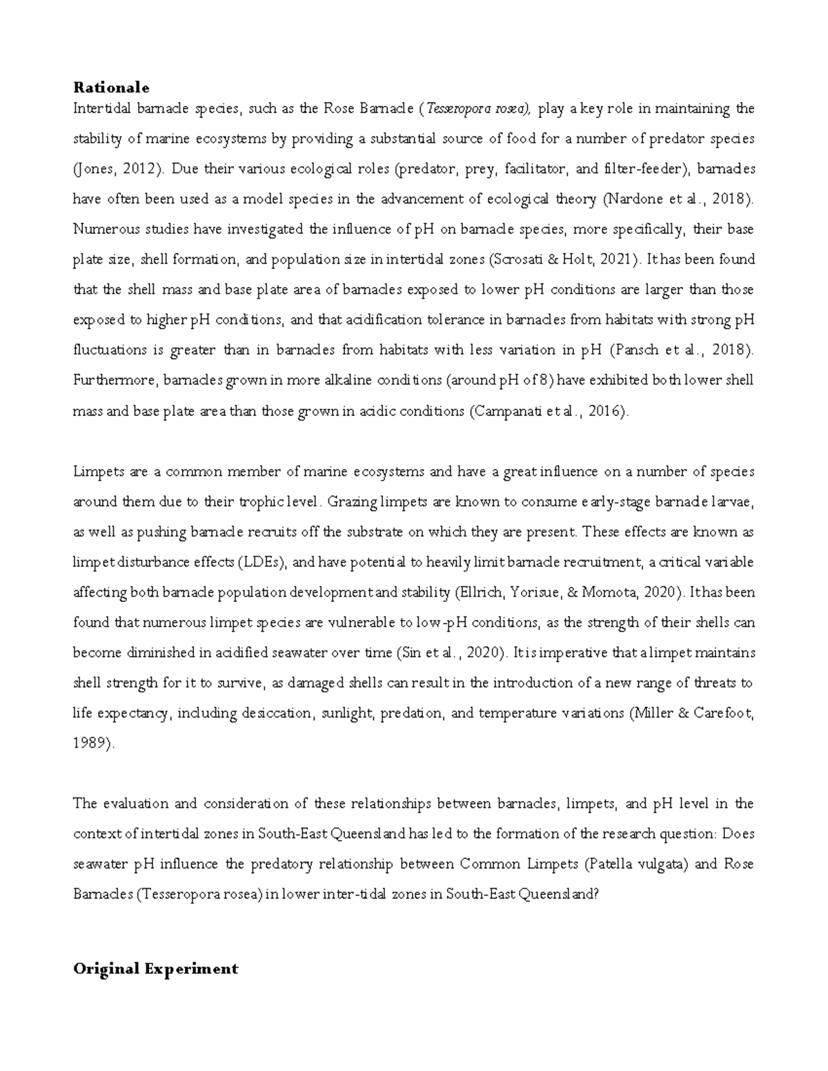 Experiment Report - IA2 Biology - Rationale Intertidal barnacle species ...