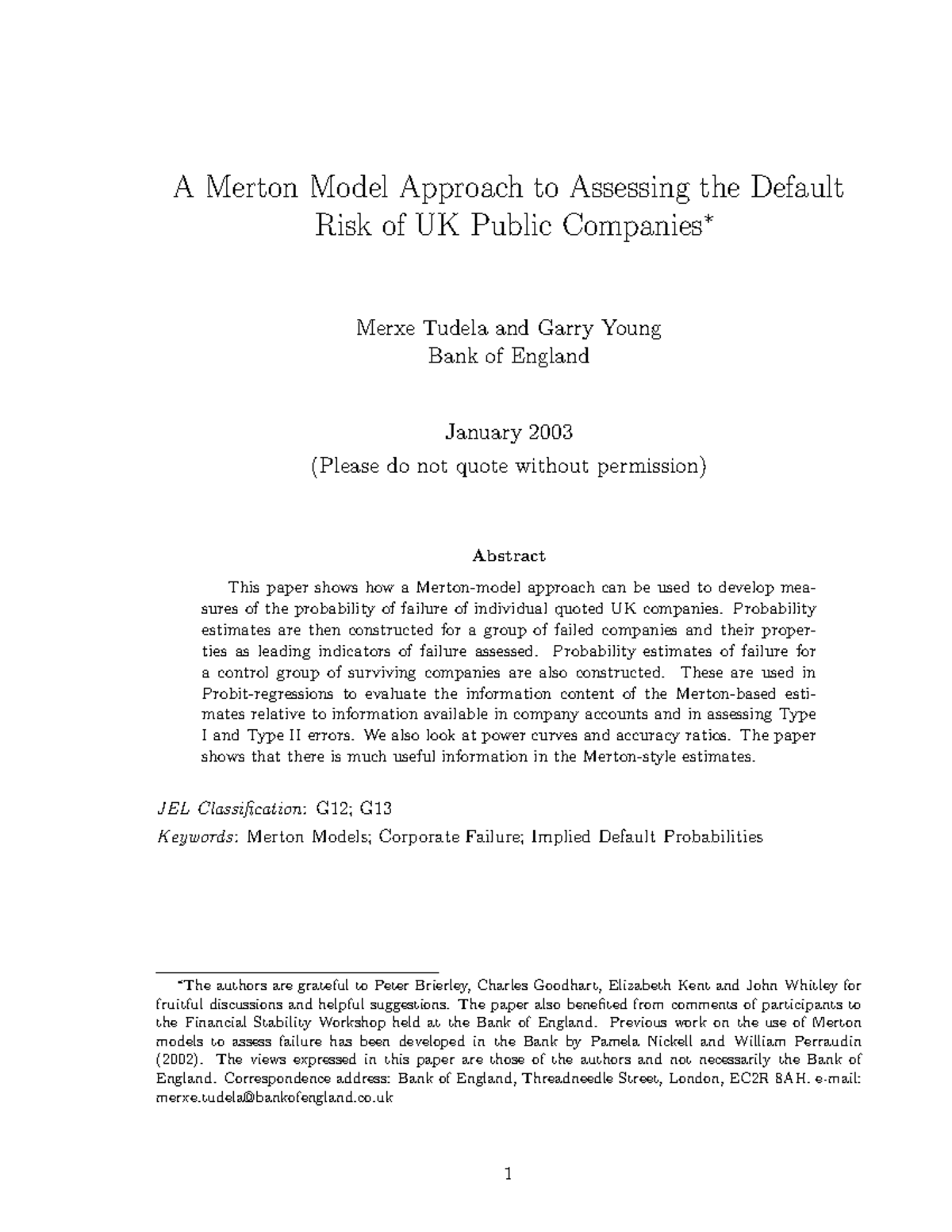 A Merton Model Approach to Assessing the Default - Probability ...