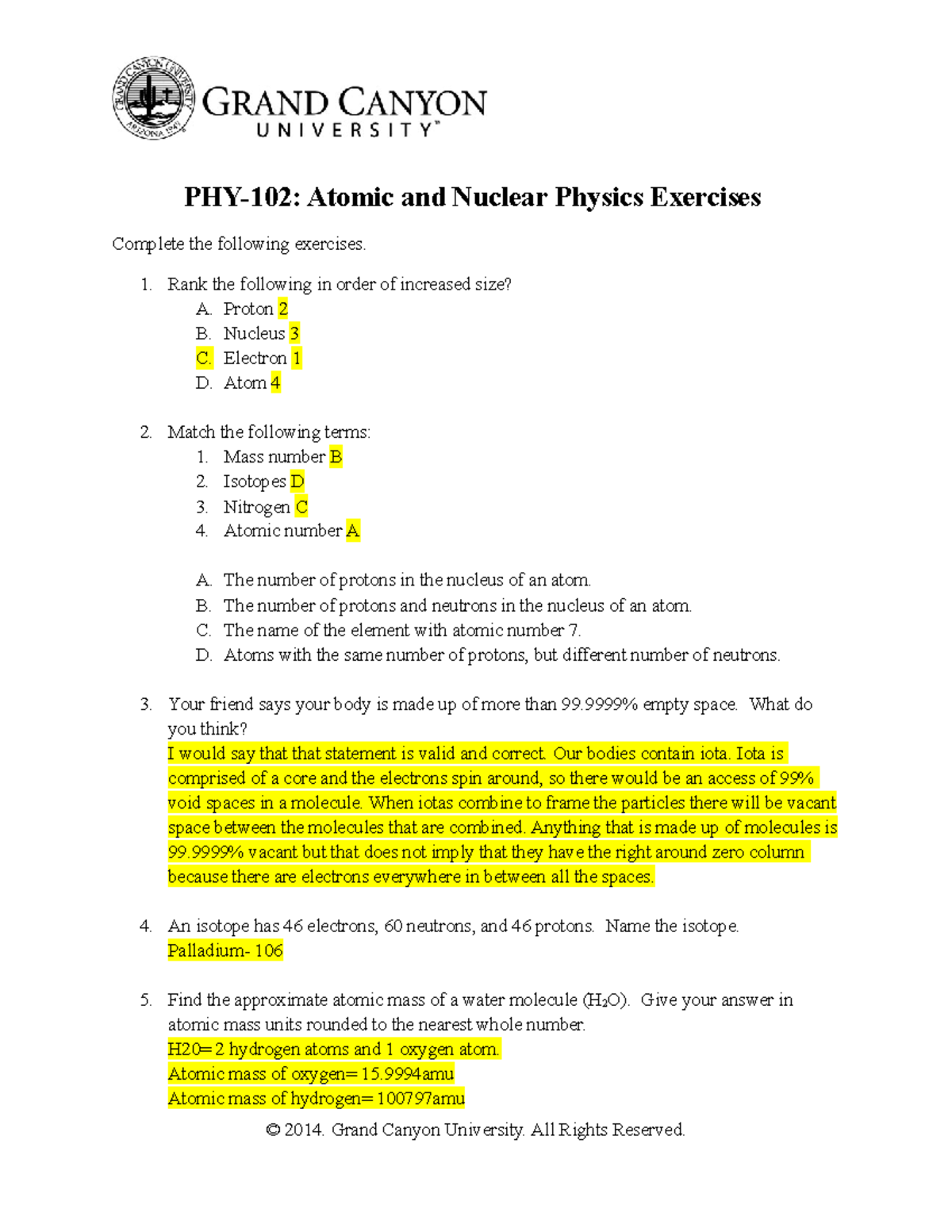 Atomicand Nuclear Physics Exercises - PHY-102: Atomic and Nuclear ...
