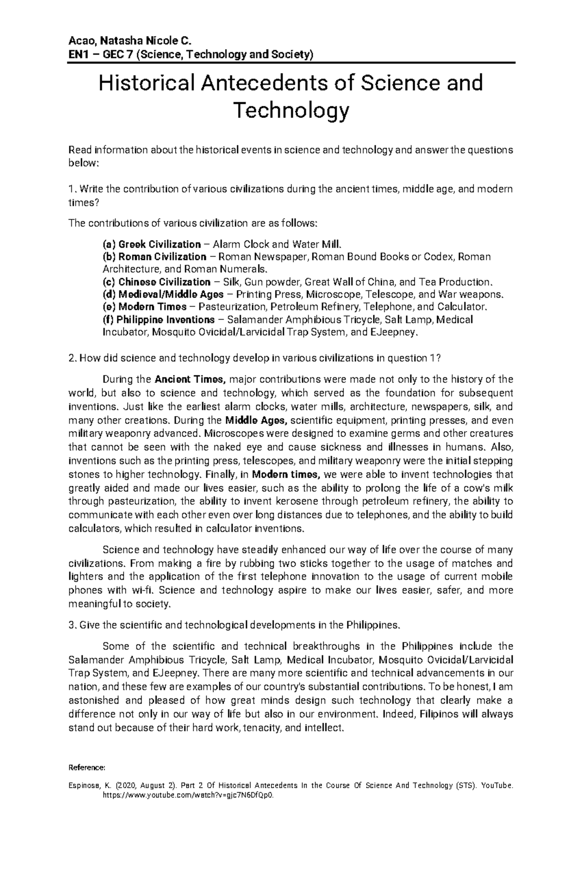 Historical Antecedents of Science and Technology - Acao - Mechanical ...