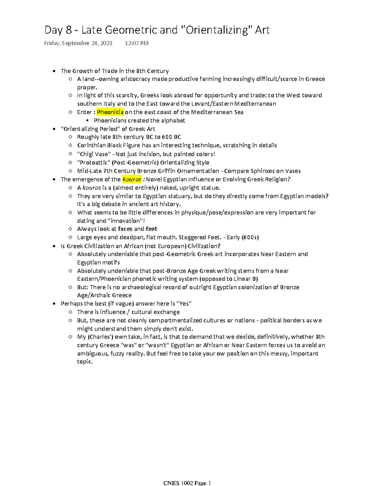 Day 8 - Late Geometric and Orientalizing Art - The Growth of Trade in ...