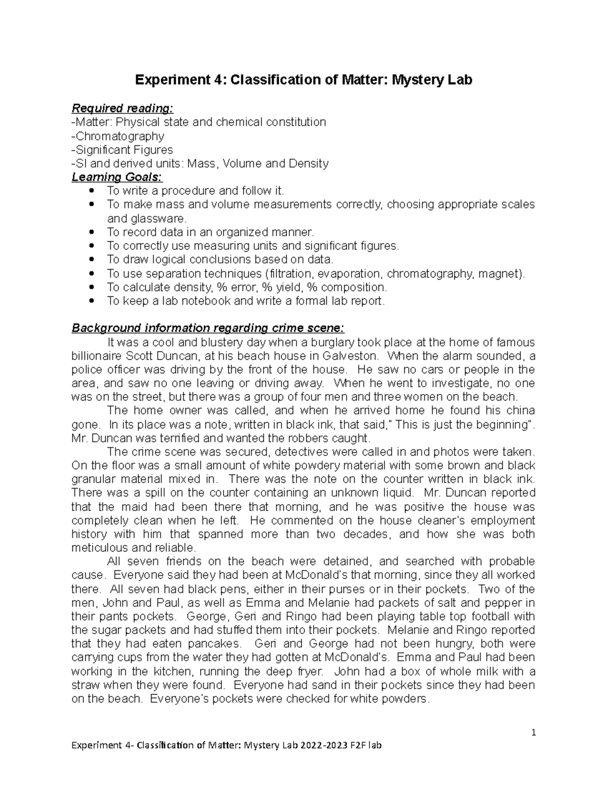 Experiment 4- Mystery Lab Summer 2022 F2F - Experiment 4 ...