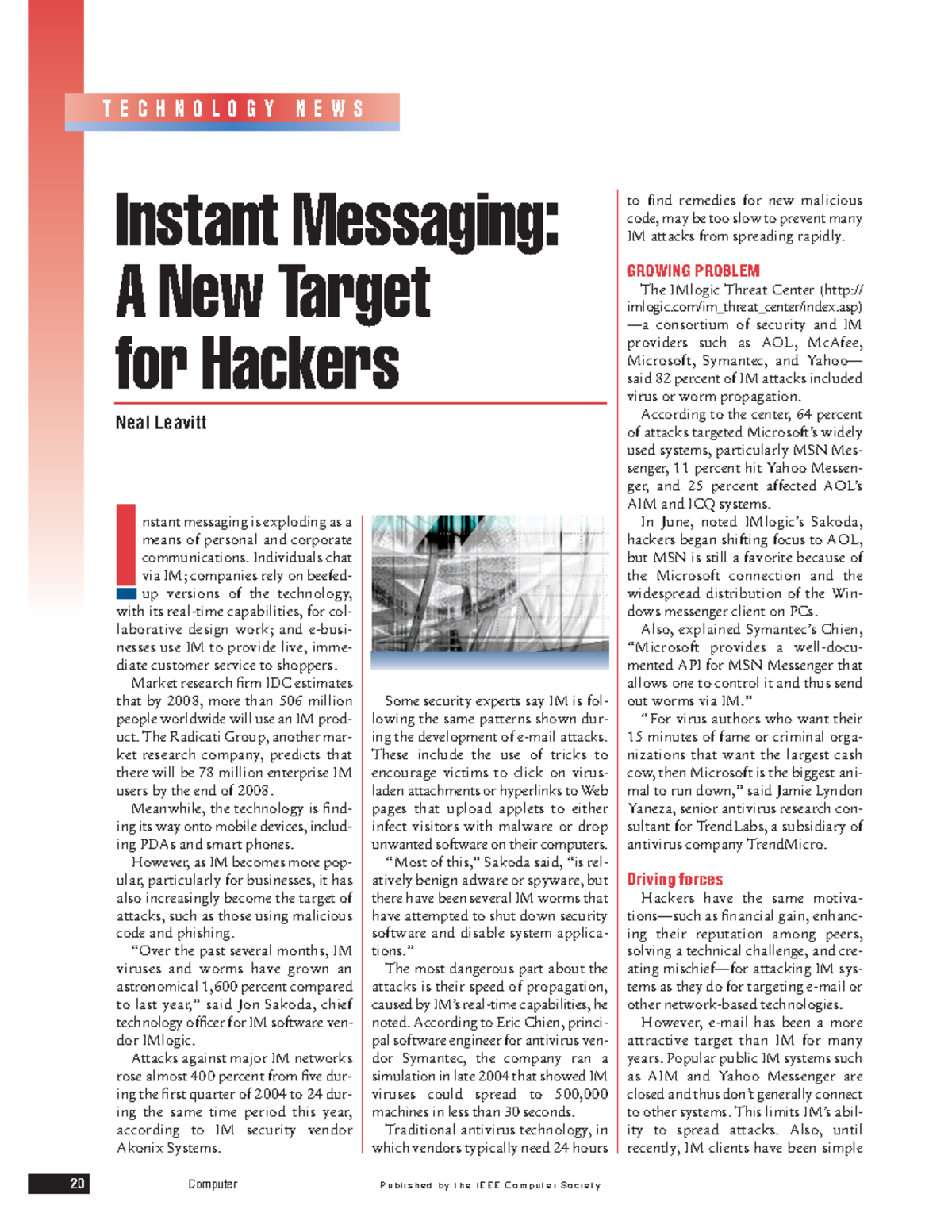 Instant messaging a new target for hackers - 20 Computer T E C H N O L ...