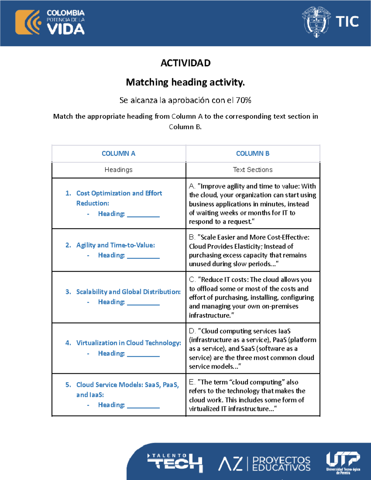 Matching-headingactivity Leccion 3 Unidad 2yy - ACTIVIDAD Matching ...