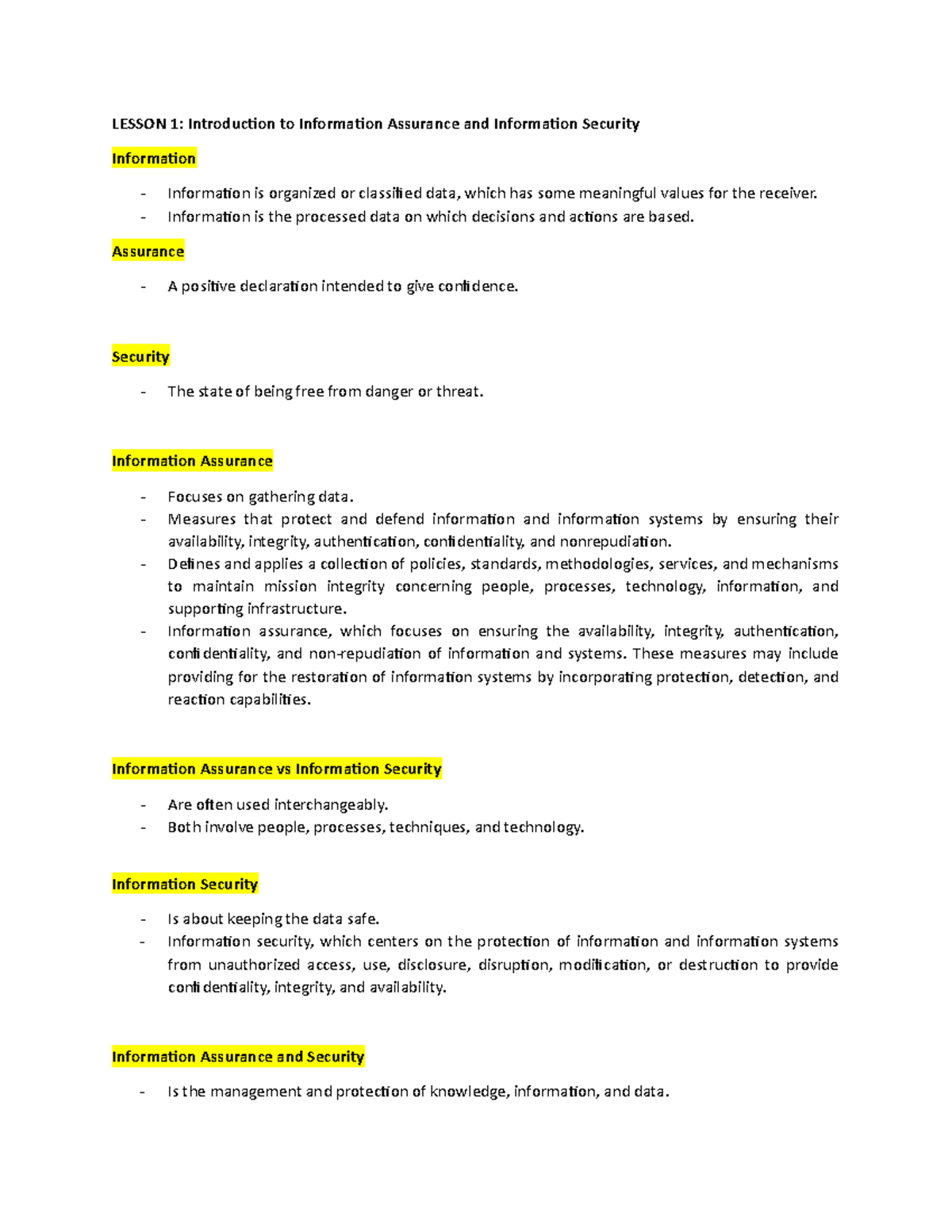 IAS Reviewer - LESSON 1: Introduction to Information Assurance and ...