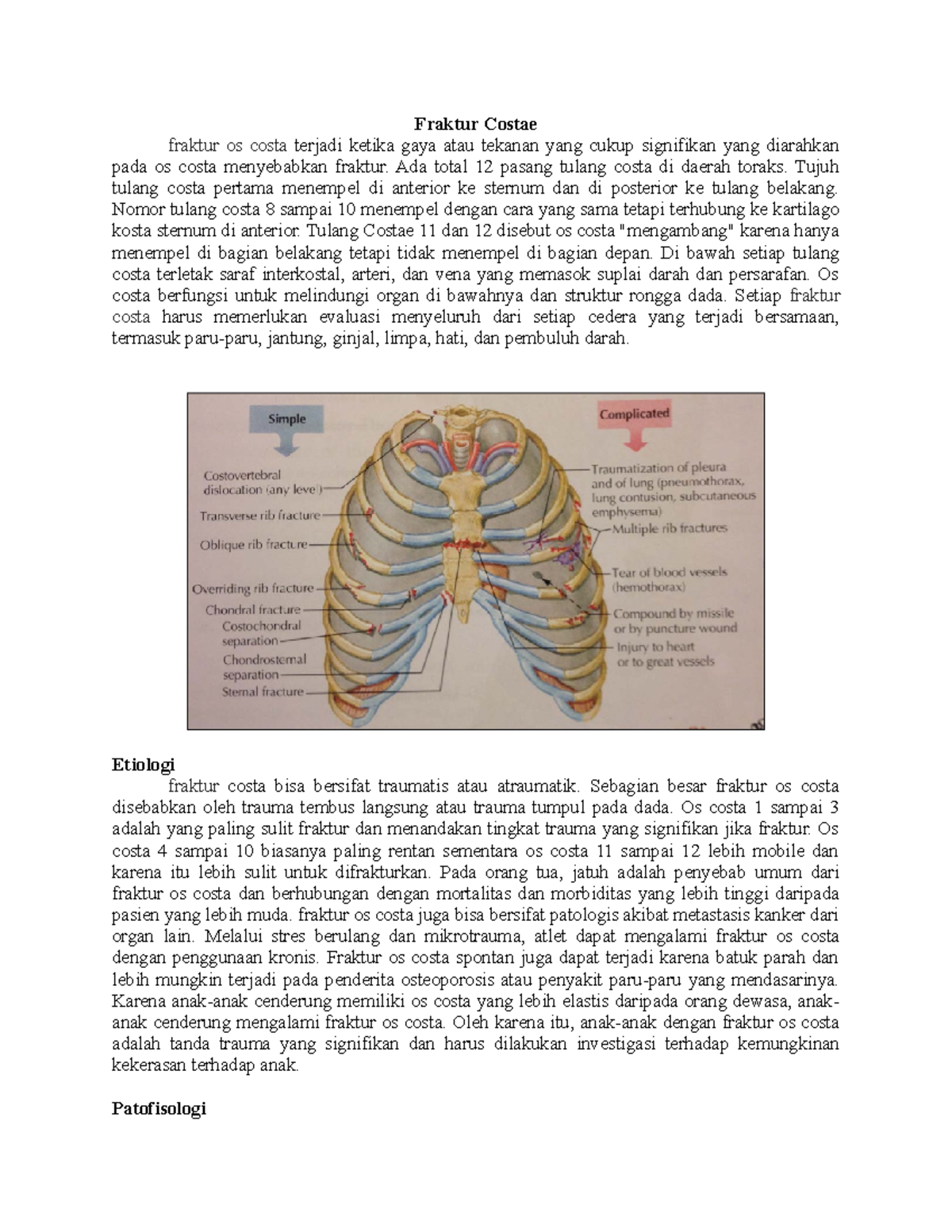 Fraktur Costae - Fraktur Costae fraktur os costa terjadi ketika gaya ...