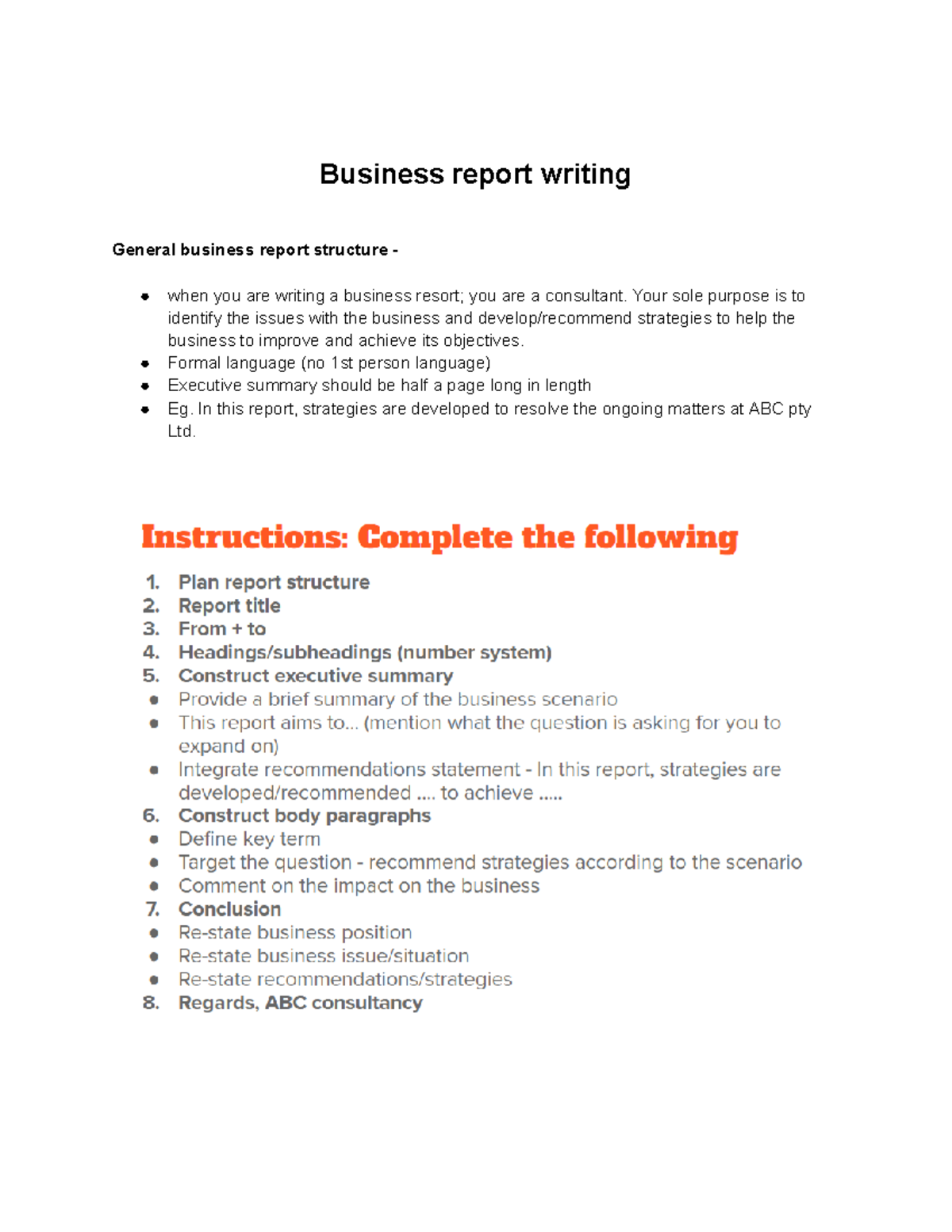 Karim sample report - Business report writing General business report ...