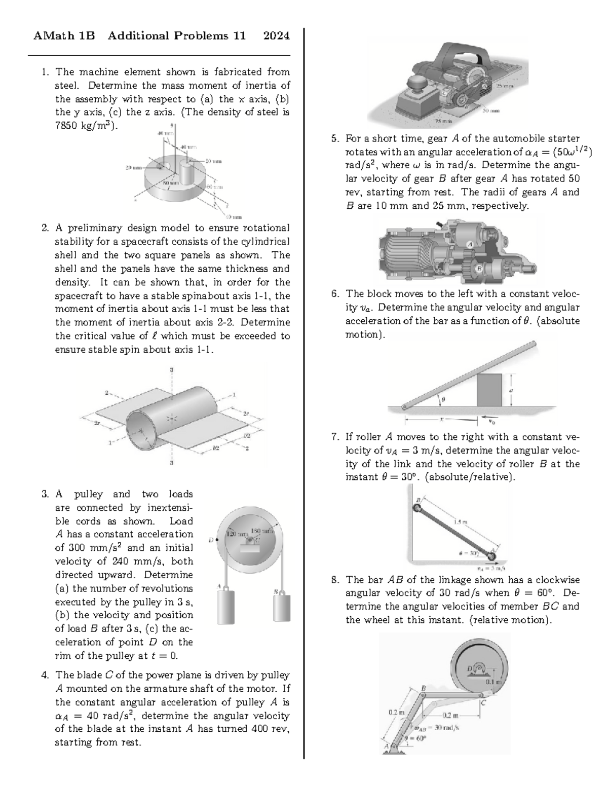 Adpro 11 24 - Applied mathematics - AMath 1B Additional Problems 11 2024 The machine element ...
