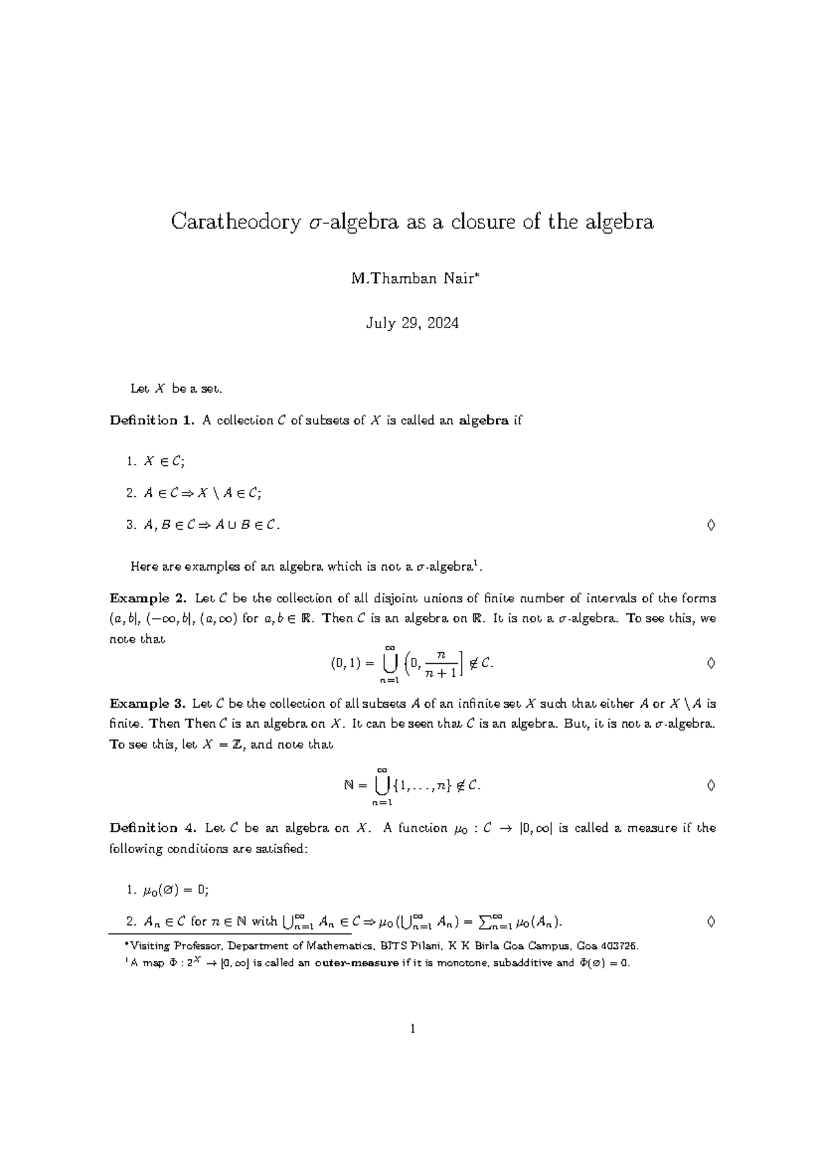 Algbra-sets - dewqrgS - Caratheodory σ-algebra as a closure of the ...